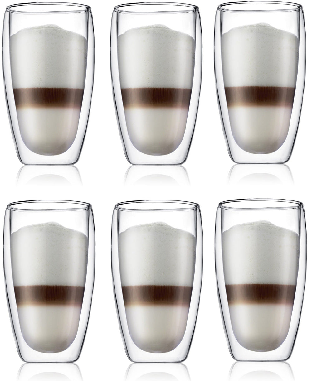 Bodum Double-walled Latte Macchiato Glasses Pavina - Patented Valve - 450 ml - 6 pieces by ...